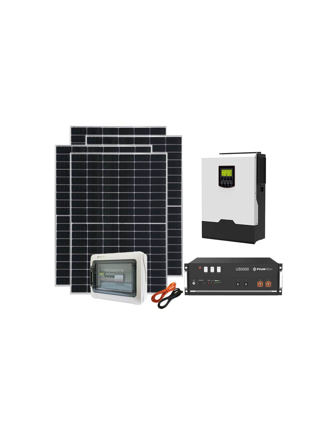 Kit photovoltaïque hors réseau monophasé 2490W onduleur Axpert 5kW lithium 4.8kW