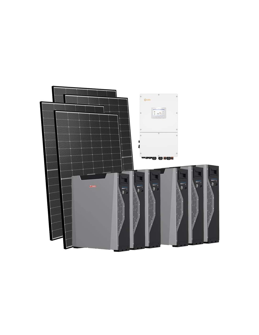 Kit fotovoltaico trifase 30360W inverter Solis 30kW litio Weco 5k3 XP 32.2kWh